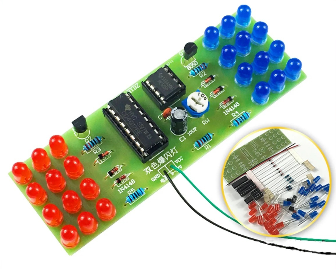 Red & Blues Strobe Flash Light with NE555, CD4017 Chips - DIY Kit | Arduino, DIY \ Beginner Sets