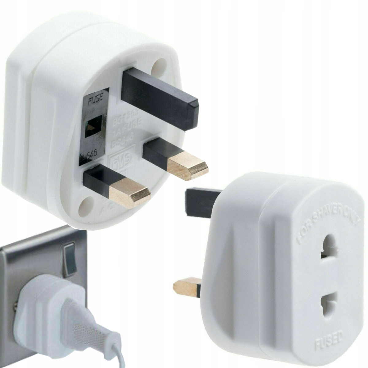 EU / UK / Irish Shaver Plug Adapter, Fused | Cables, Plugs, Adapters ...